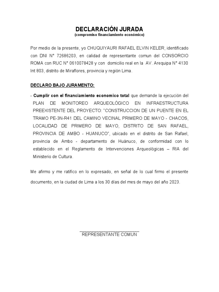 Declaracion Jurada-representante Legal | PDF