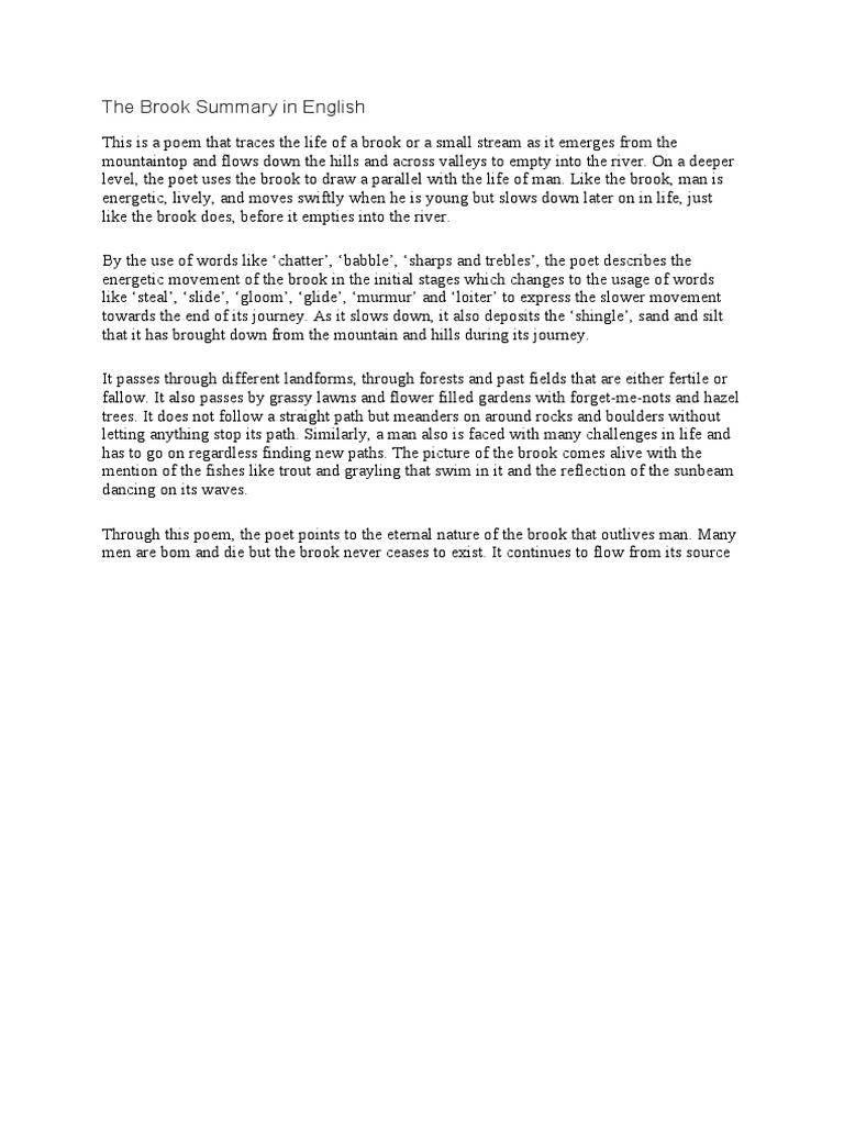 Journey of the Brook: A Poem Summary | PDF
