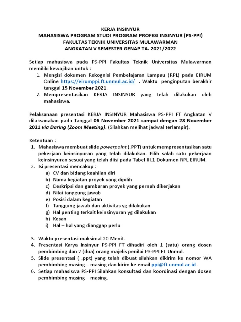 Info Presentasi Kerja Insinyur PS-PPI | PDF
