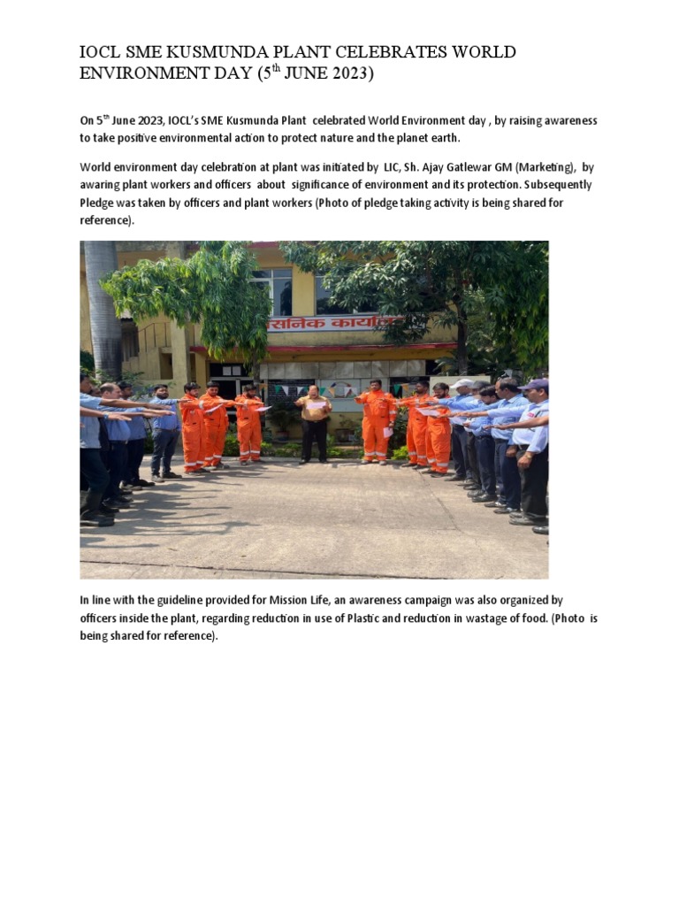 Report on world environment day celebration | PDF