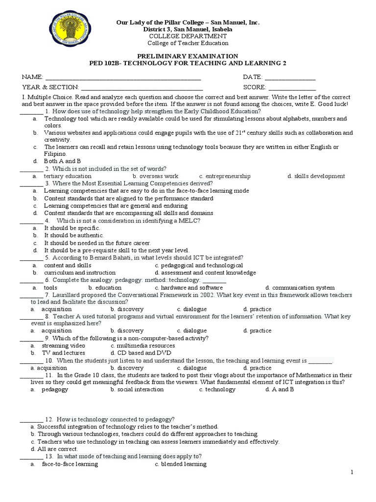 TTL 2 Prelim | PDF | Educational Technology | Learning