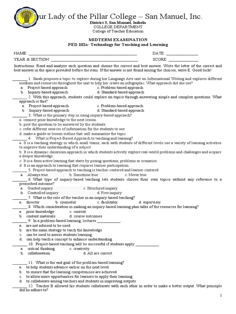 Ped 102b Midterm | PDF | Project Based Learning | Inquiry Based Learning