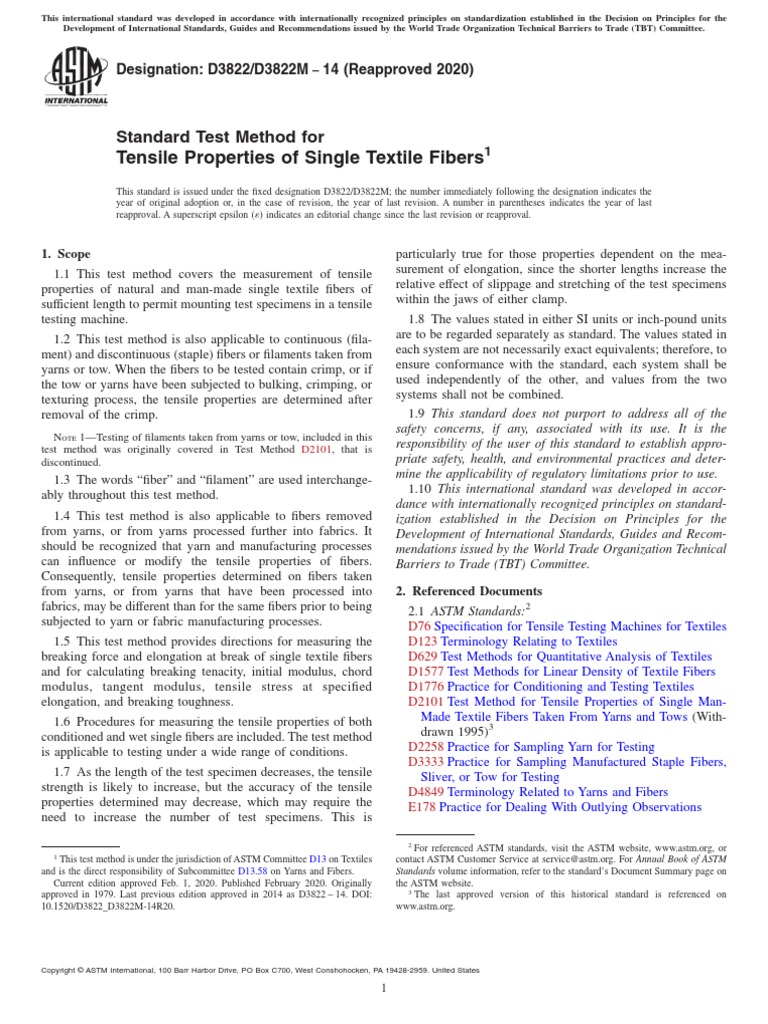 Tensile Properties of Single Textile Fibers: Standard Test Method For ...