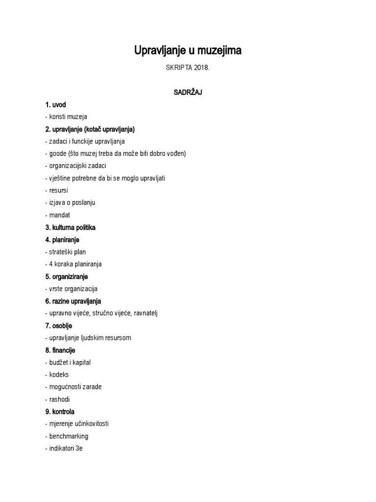 Upravljanje U Muzejima 2018 SKRIPTA | PDF