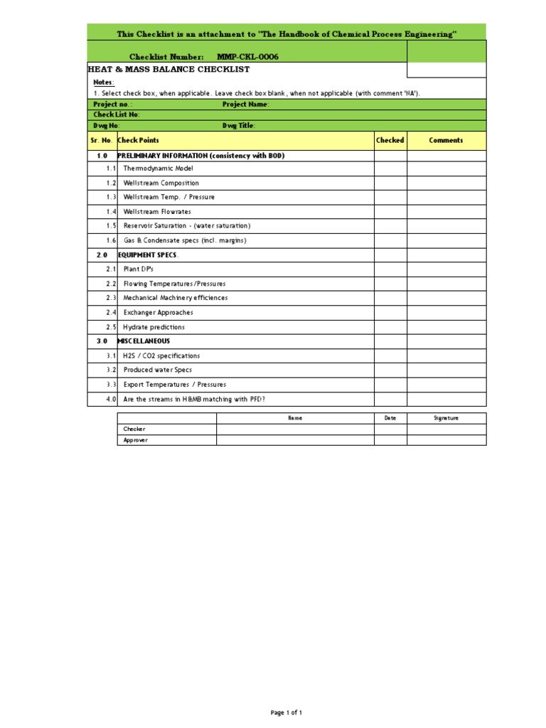 MMP-CKL-0006 Heat Mass Balance Check List | PDF
