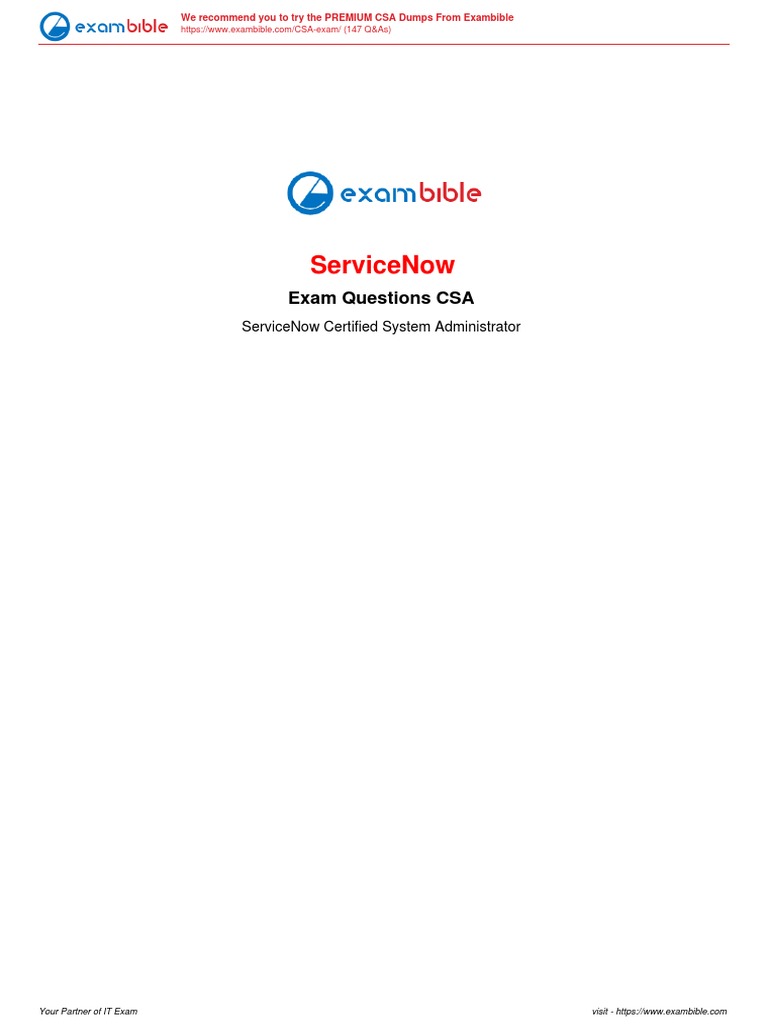 ServiceNow CSA Exam Dumps - Exambible | PDF | Cisco Certifications | Data