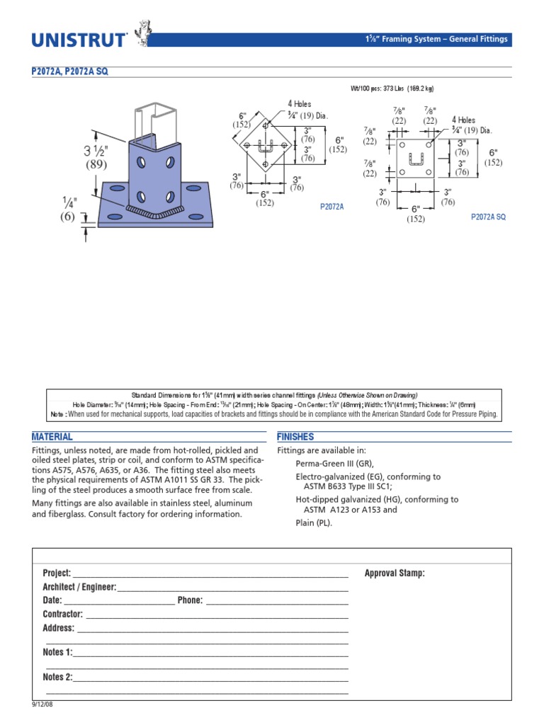Unistrut P2072A Submittal | PDF | Metals | Secondary Sector Of The Economy