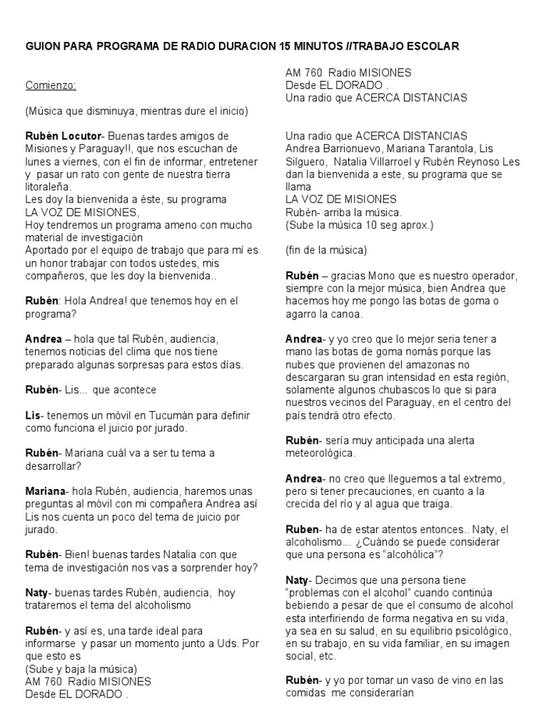 Guion para Programa de Radio Duracion 15 Minutos | PDF | Alcoholismo | Radiodifusión