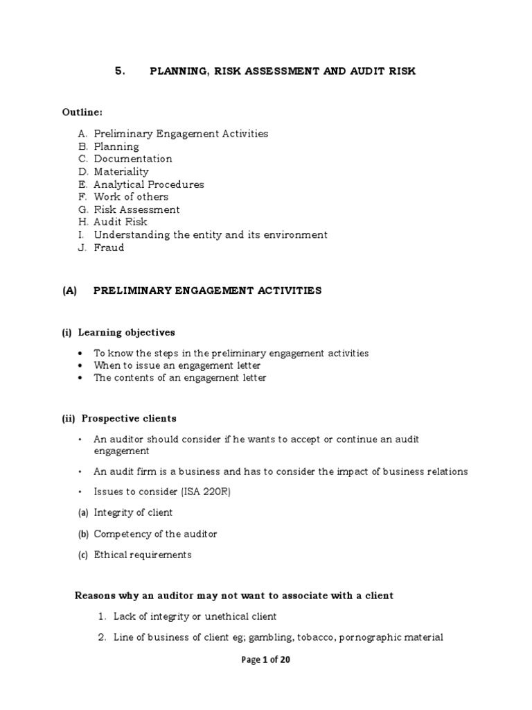 Topic 5 - Planning, Risk Assessment and Audit Risk | PDF | Financial ...