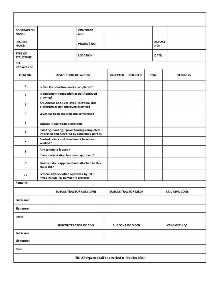 Check List Handover Rev.0 | PDF