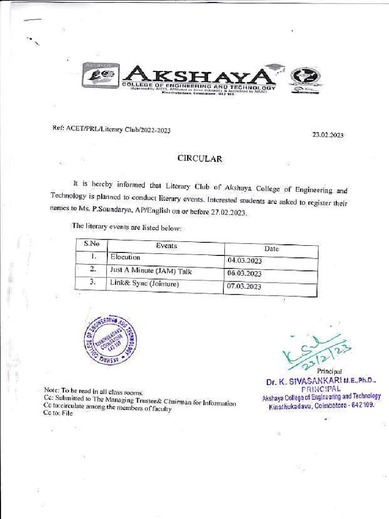 Literary Club Event Circular | PDF