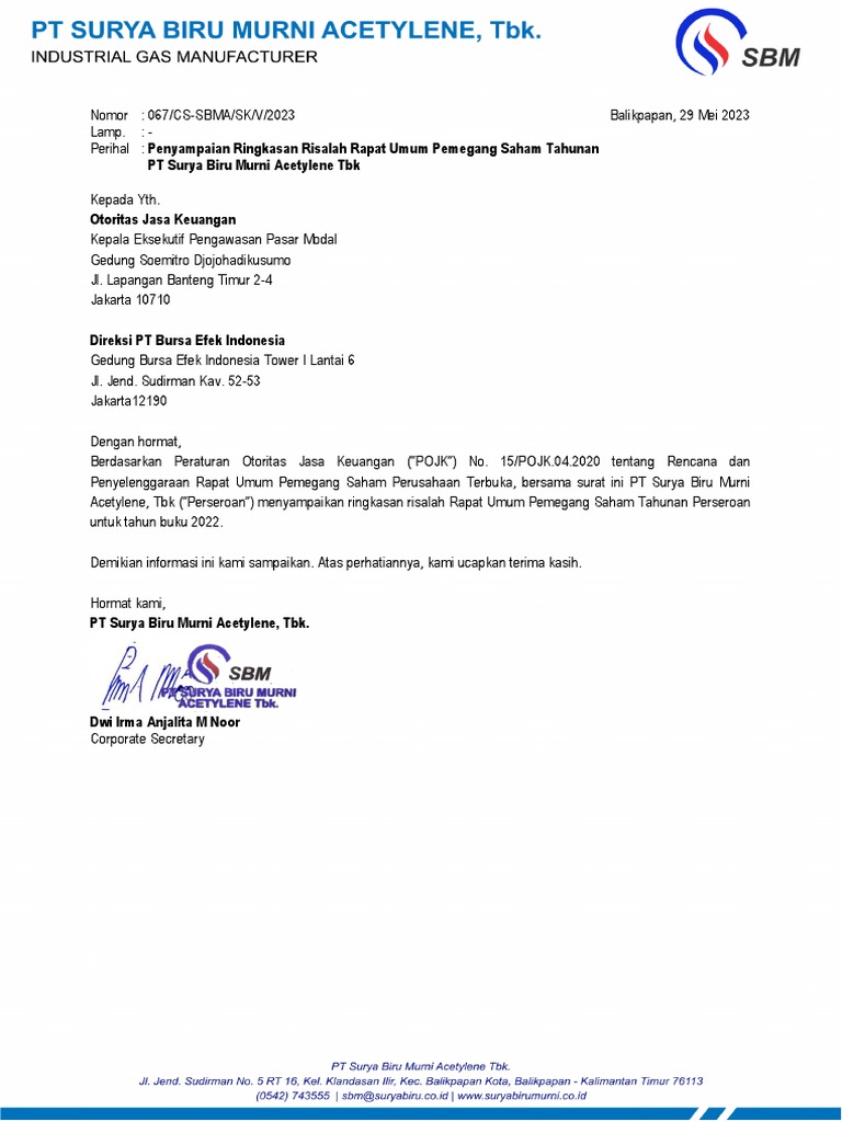 067 SK - Ringkasan Risalah RUPS SBMA | PDF