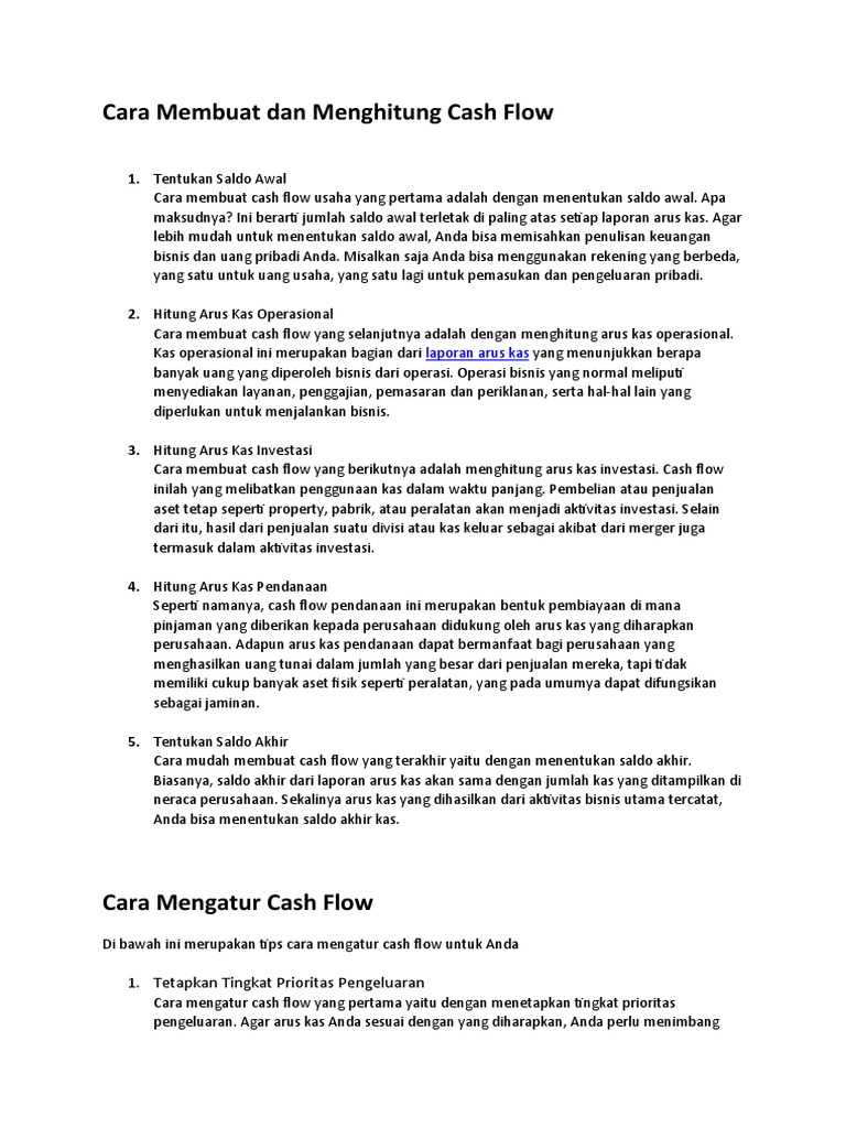 Cara Efektif Mengatur Cash Flow Usaha | PDF | Pengelolaan Keuangan & Uang