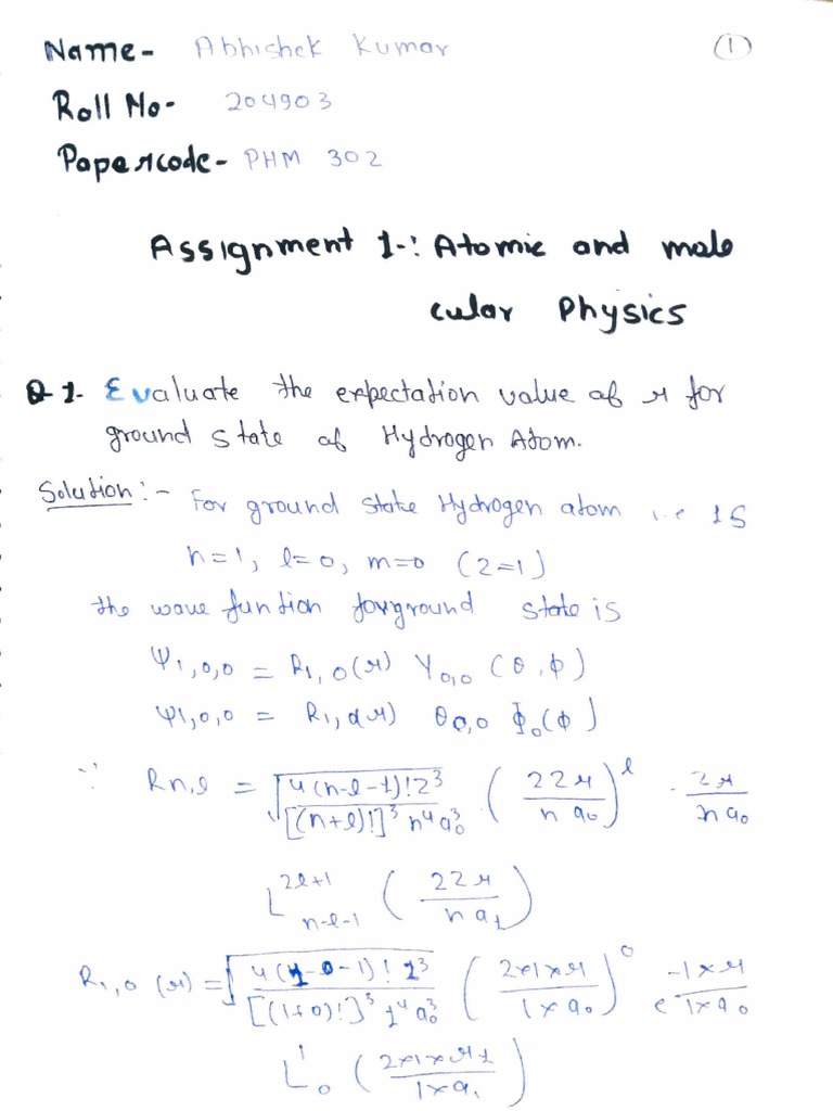 Abhishek Kumar Phm-302 Atomic and Molecular Physics | PDF