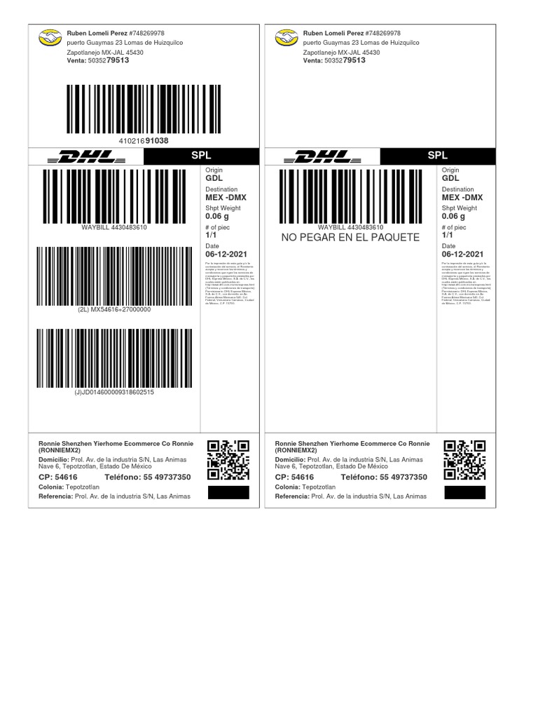 Shipment Labels 211206010001 | PDF
