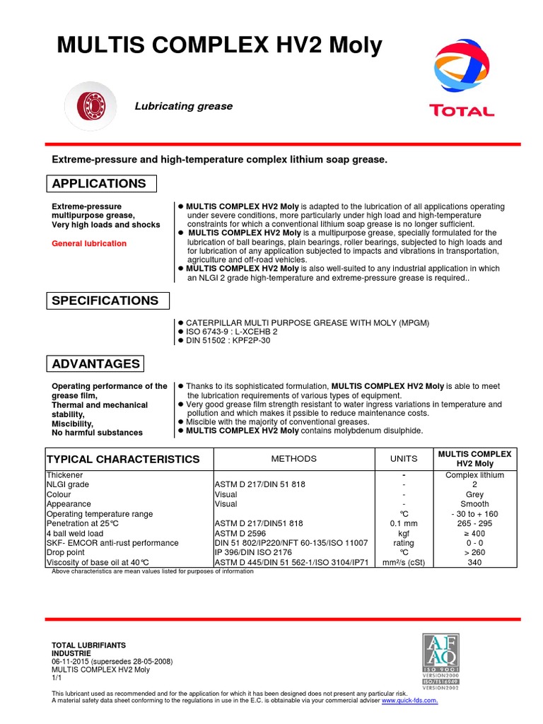 Multis Complex HV 2 Moly | PDF | Lubricant | Applied And ...