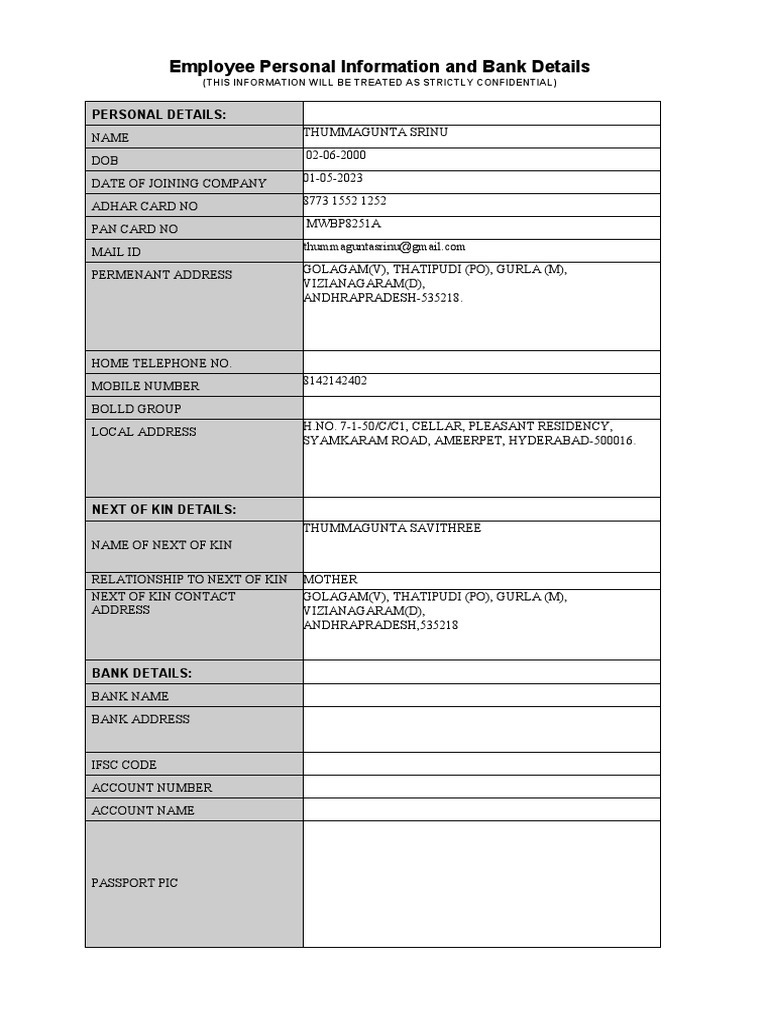 Srinu - Employee Information Form | PDF Srinu - Employee Information Form | PDF