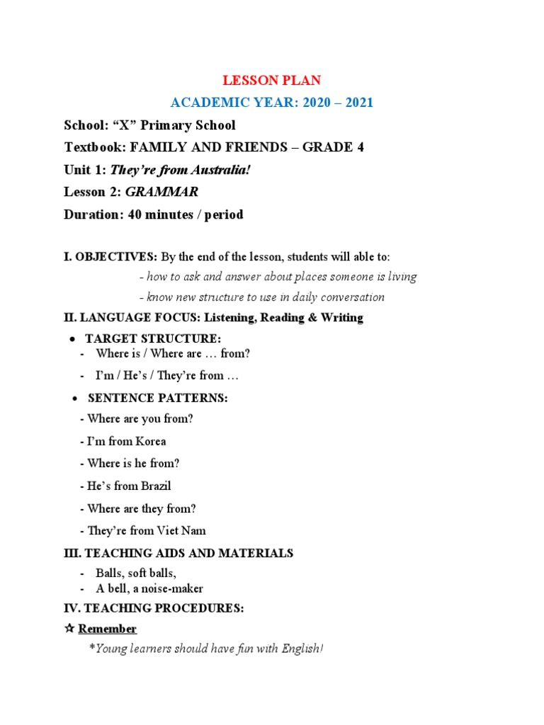 FF4 Unit 1 - Lesson 2 | PDF | Teachers | Learning