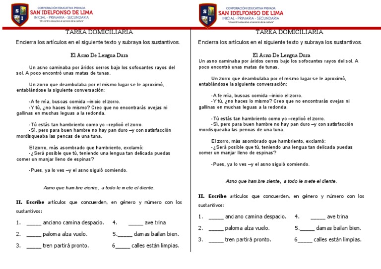 Ejercicios de Artículos y Sustantivos | PDF