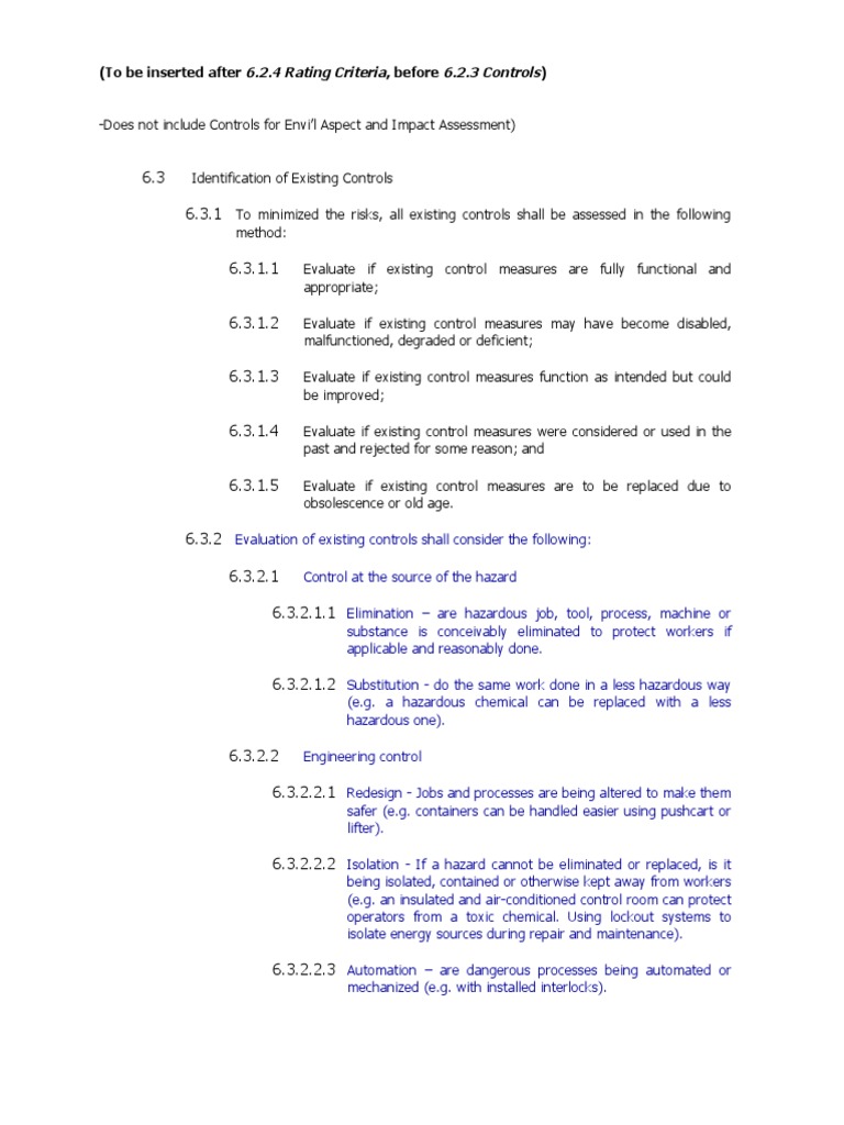 Identification of Existing Controls | PDF | Personal Protective ...