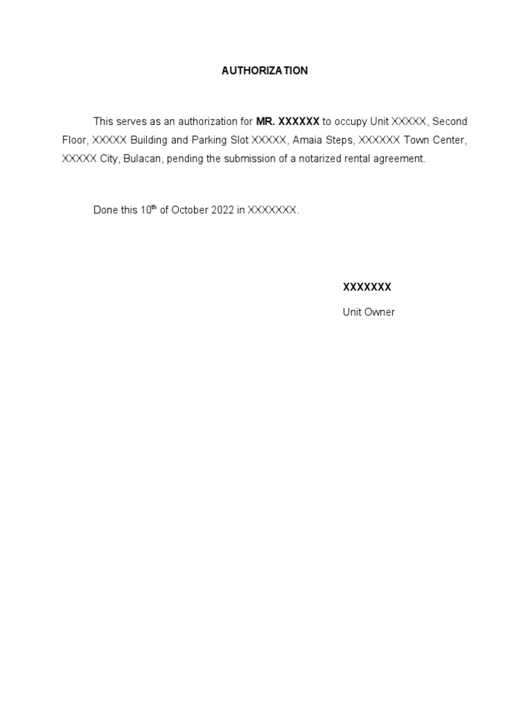 Sample Authorization To Occupy Condo Unit | PDF