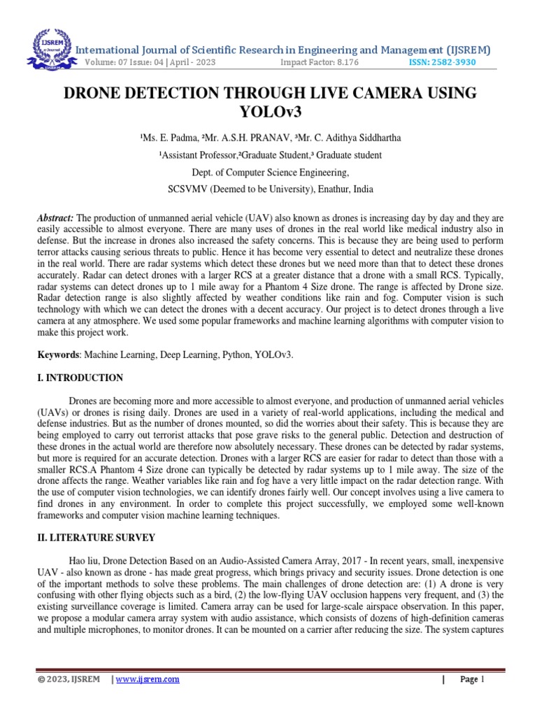 Drone Detection Through Live Camera Using YOLOv3 | PDF | Unmanned ...