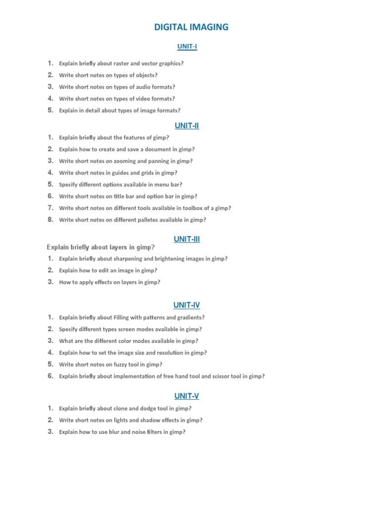 Digital Imaging Important Questions | PDF | Games & Activities | Art