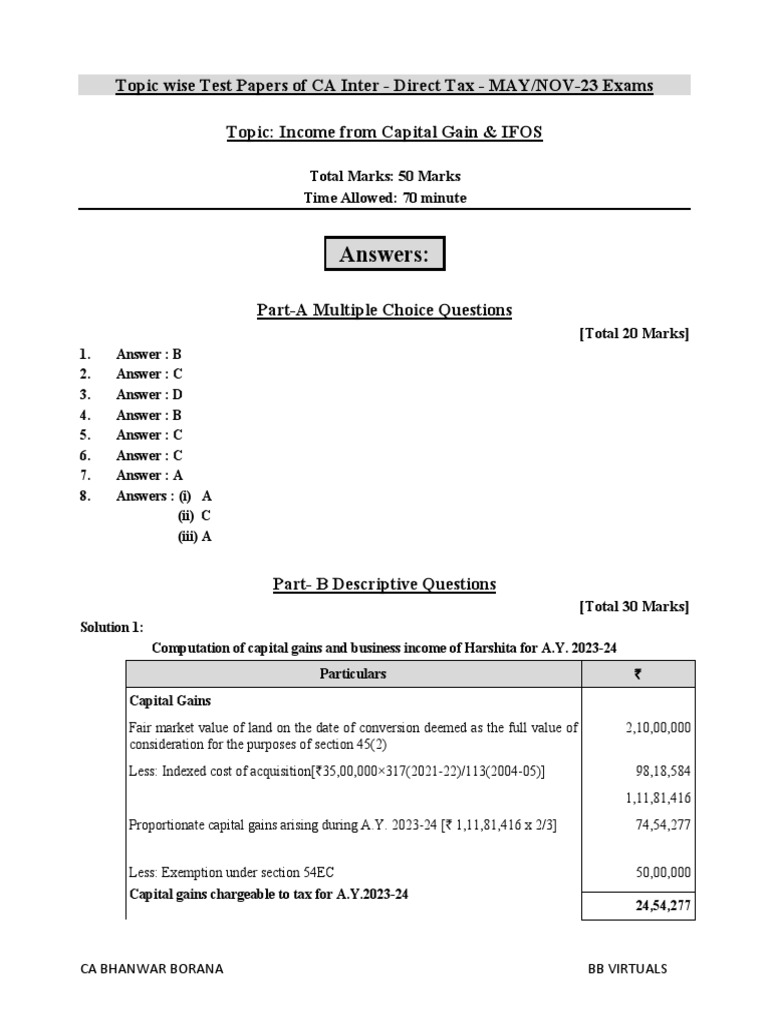 Capital Gain and IFOS - Solution | PDF | Capital Gains Tax | Capital Gain