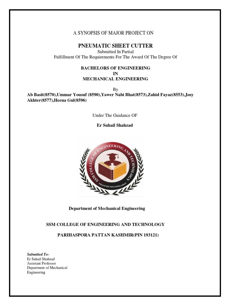 A Synopsis of Major Project On Pnumatic Sheet Cutter | PDF | Engines | Actuator