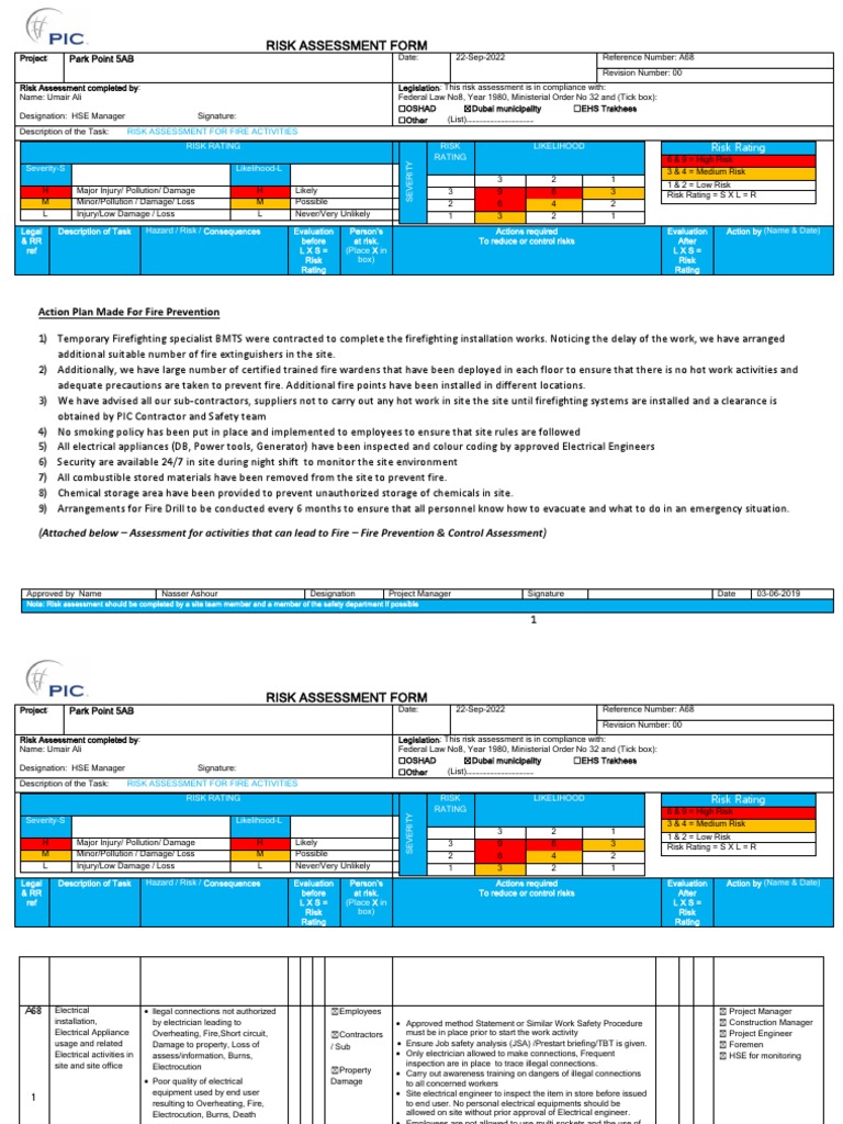 RA For Fire A68 | PDF | Risk | Firefighting