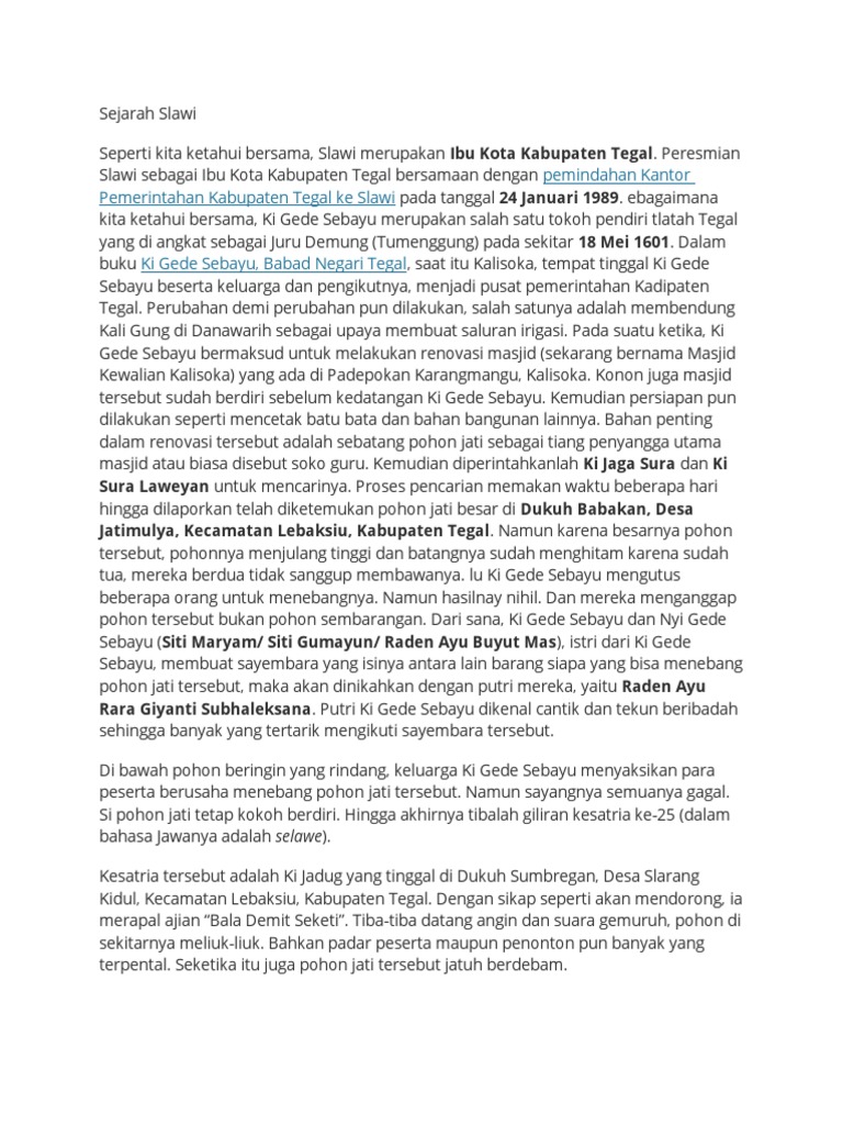 Sejarah dan Budaya Kota Slawi | PDF