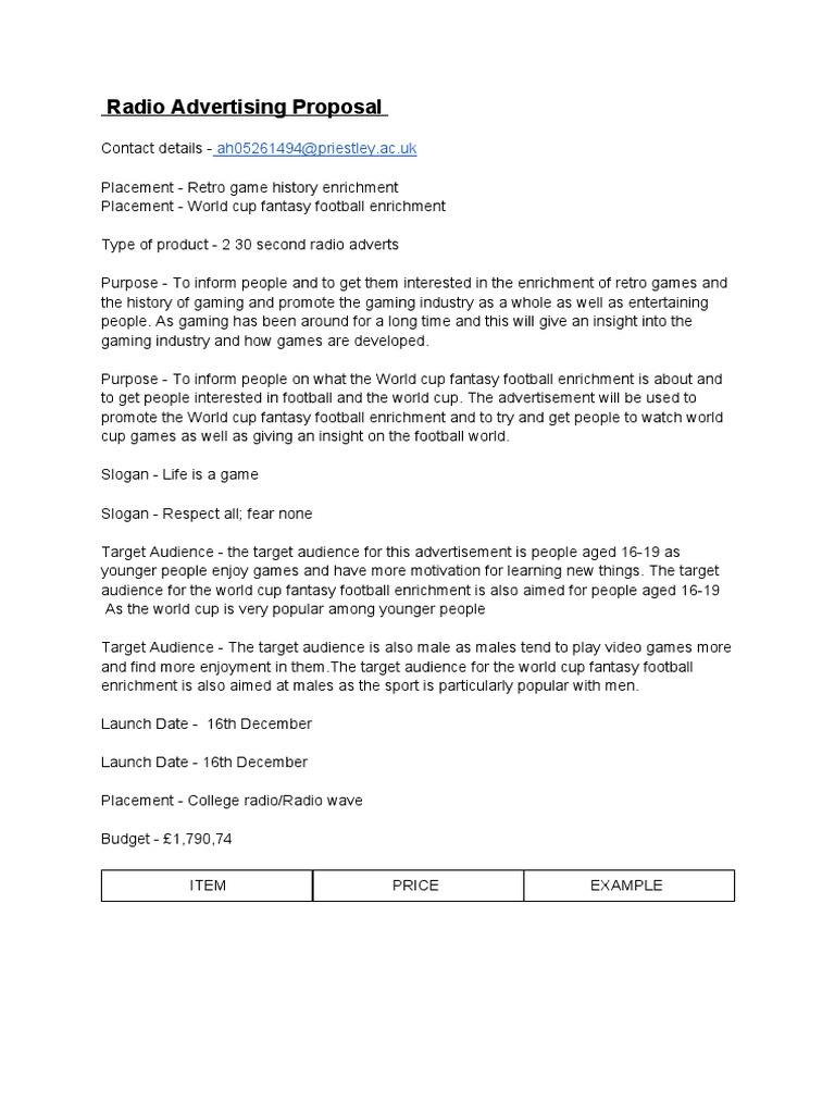 Radio Advertising Proposal | PDF | Intellectual Property | Trademark