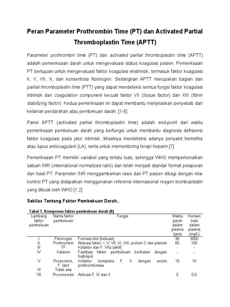 Peran PT dan APTT dalam Koagulasi | PDF