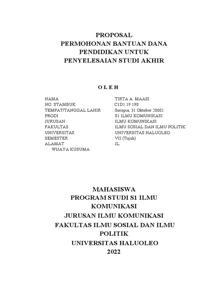 Proposal Bantuan Dana Akhir Studi | PDF