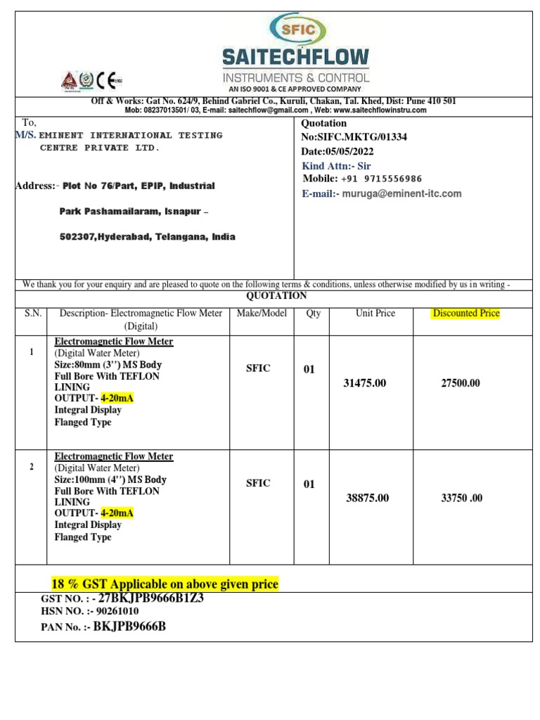 SAITECH | PDF | Flow Measurement | Manufactured Goods