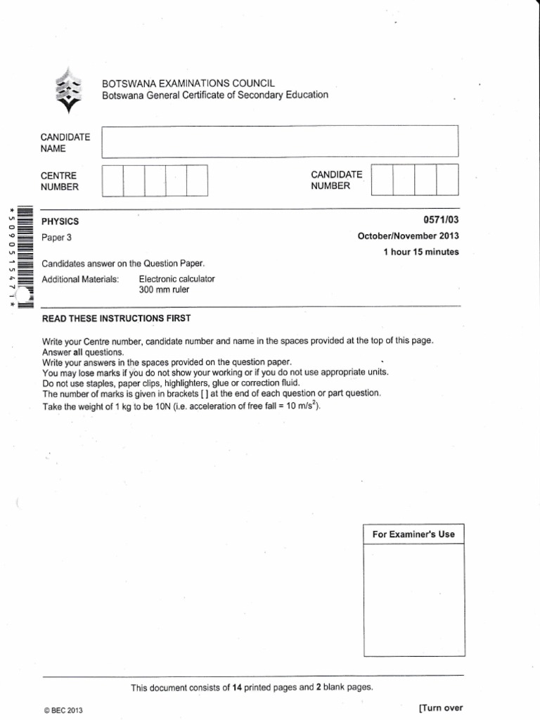 Bgcse Physics Paper 3 2013 | PDF | Sound | Metrology