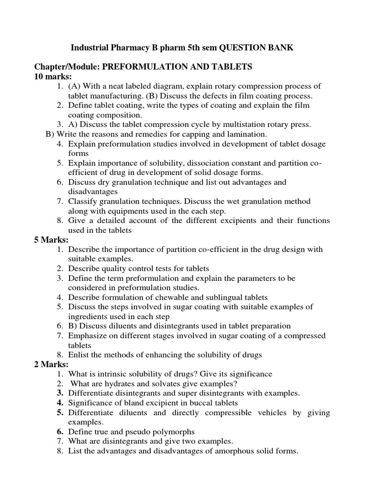 Industrial Pharmacy-1-QB | PDF | Tablet (Pharmacy) | Aerosol