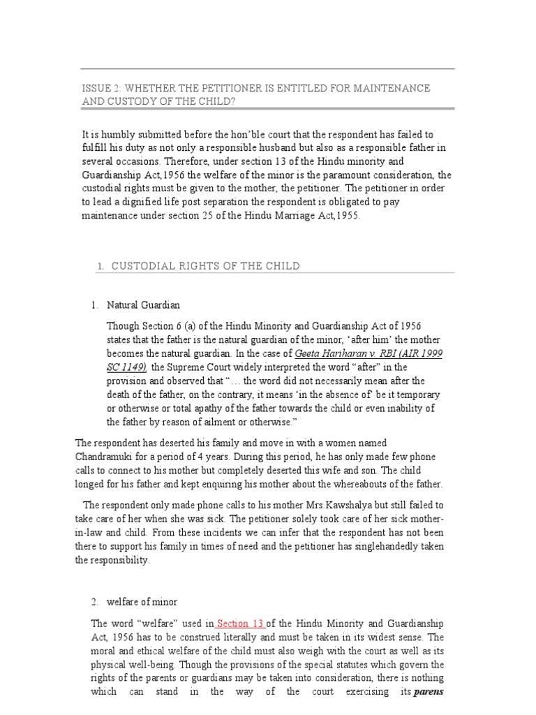 Moot Sample | PDF | Child Custody | Legal Guardian