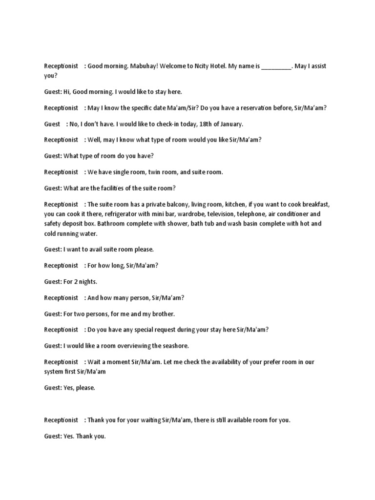 Front Office Script | PDF | Room