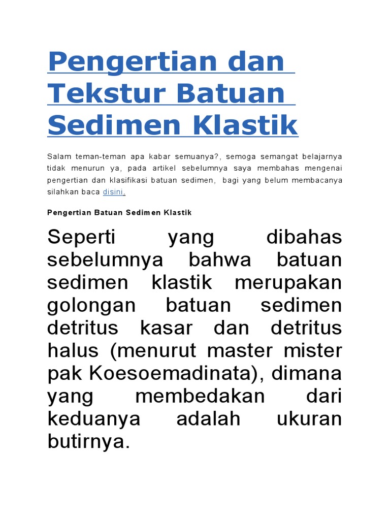 Pengertian dan Tekstur Batuan Sedimen Klastik | PDF