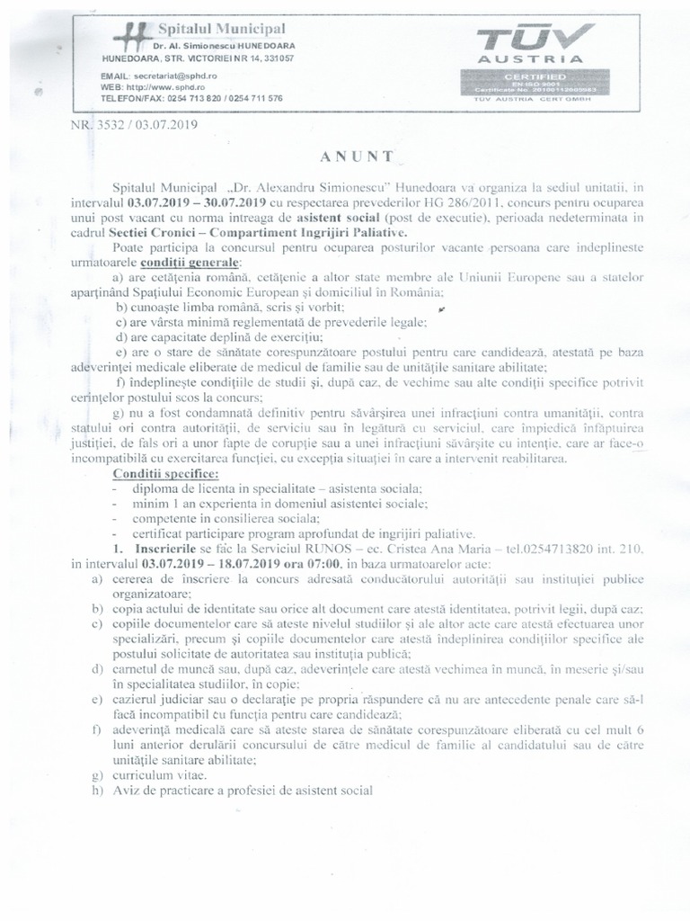 Fisa Post Asistent Social | PDF