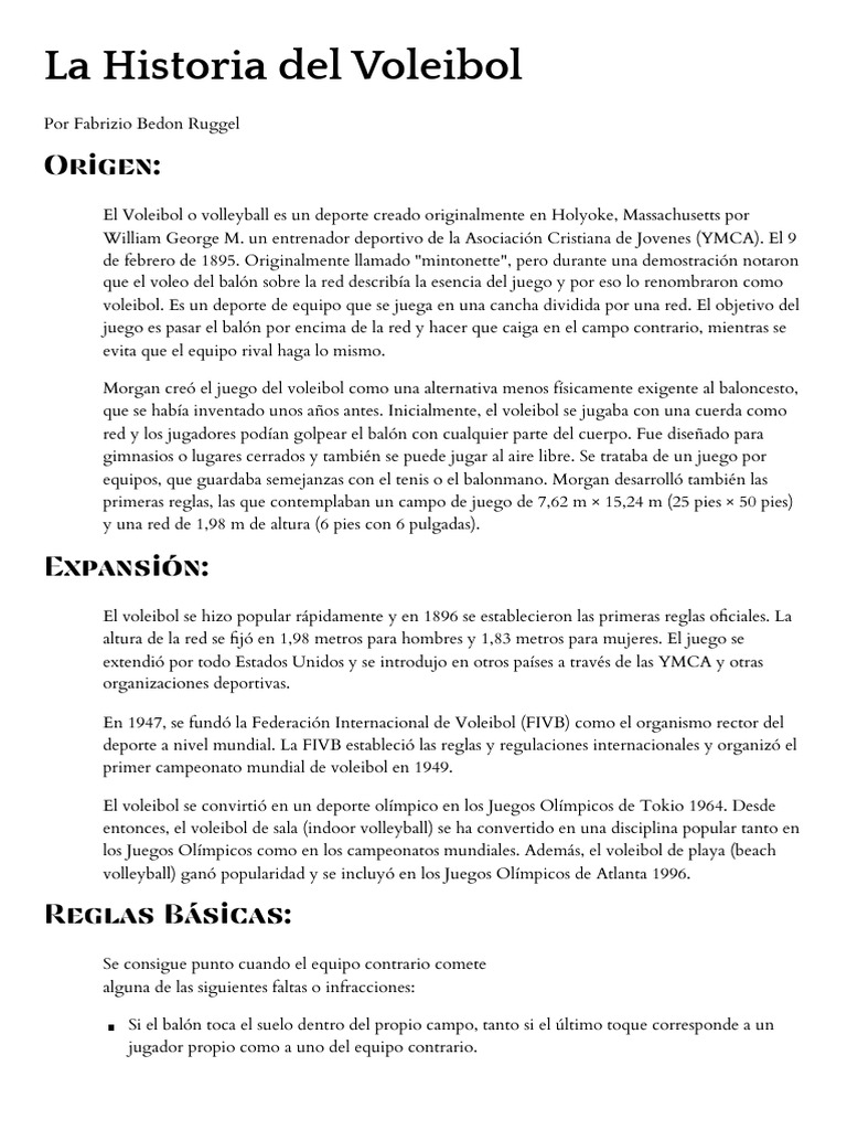 La Historia Del Voleibol | PDF | Vóleibol | Deportes