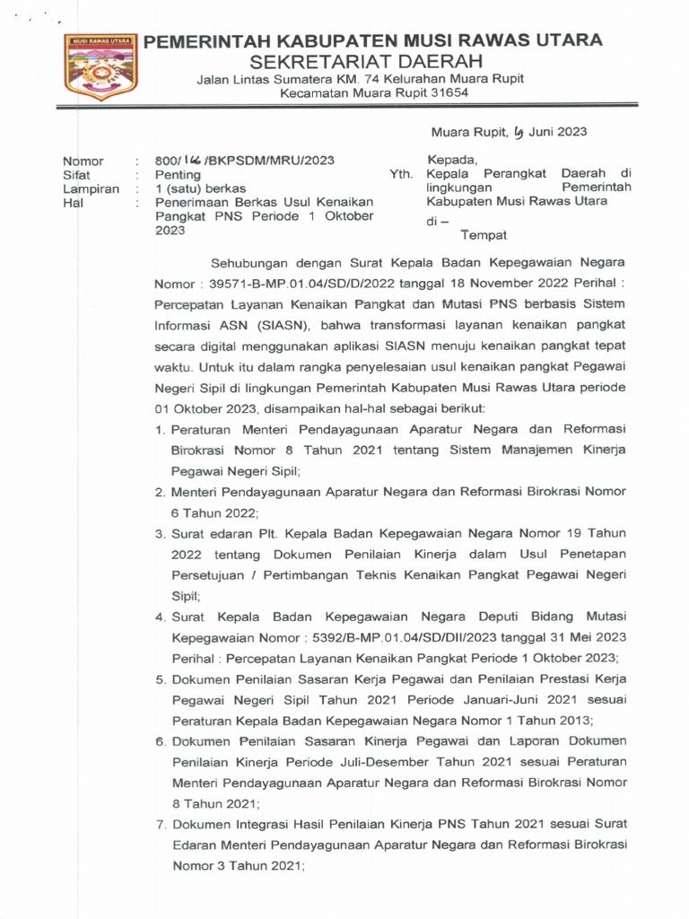 Se Penerimaan Berkas Usul KP 1 Oktober 2023 - 0001 | PDF