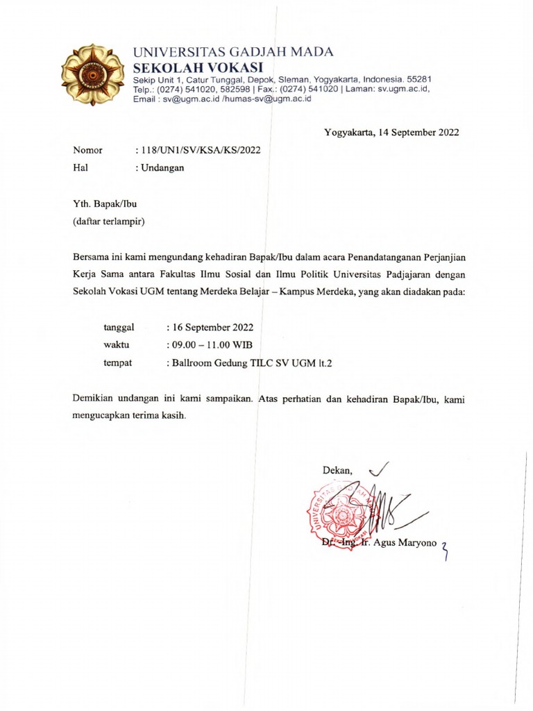 118 Undangan Ceremony PKS Dengan UNPAD | PDF