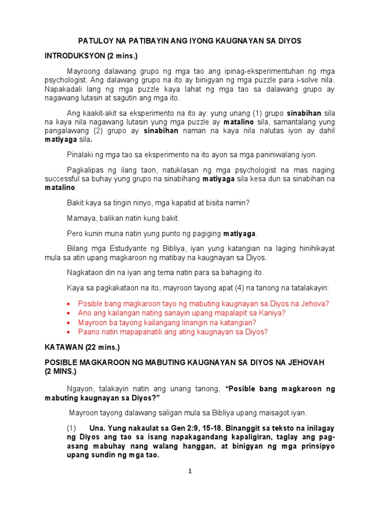 Patuloy Na Patibayin Ang Iyong Kaugnayan Sa Diyos 10.9.22 Complete | PDF