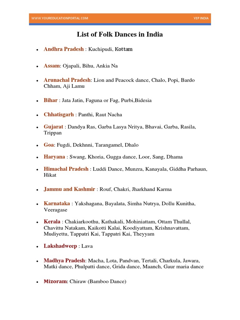 List of Folk Dances in India | PDF