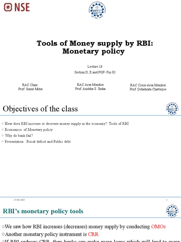 Lecture 16 - RBI, Tools and Monetary Policy | PDF | Reserve Bank Of ...