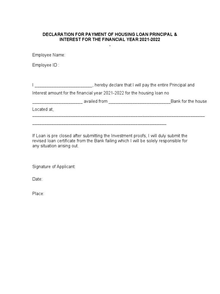 Annexure 6 - Declaration For Housing Loan Principal | PDF | Law