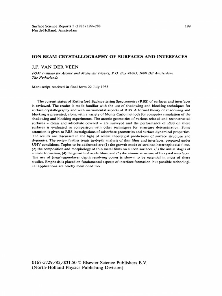 Ion Beam Crystallography of Surfaces and Interfaces | PDF | Cross ...