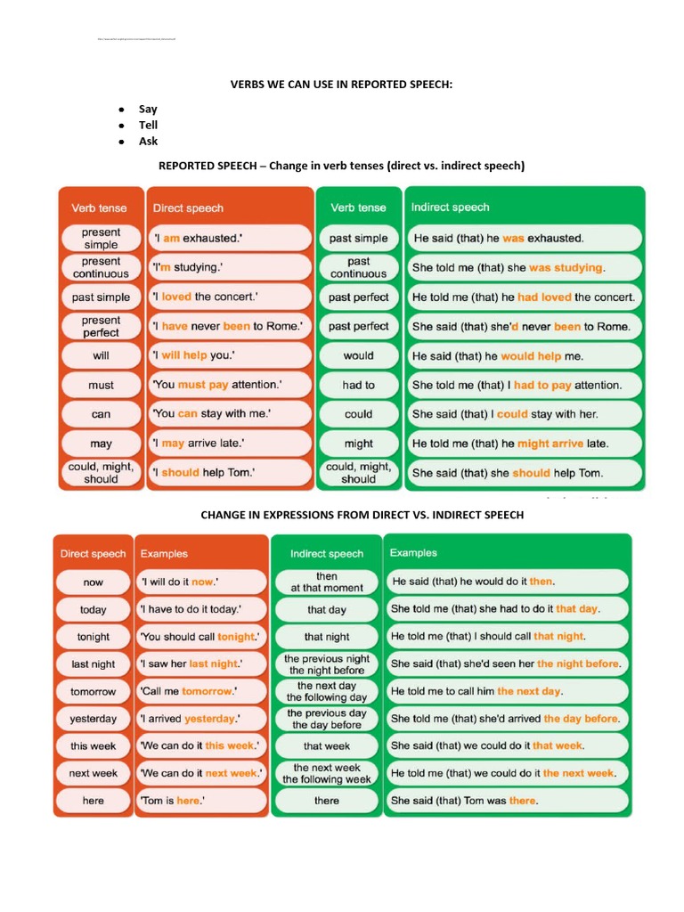 Explanation Reported Speech - B1 | PDF | Cognitive Science | Human ...
